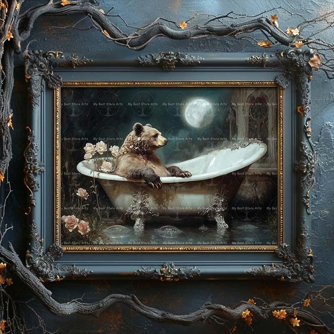 Gothic Bear in a Bathtub Art Print - Fantasy Animal Decor, Wildlife ...