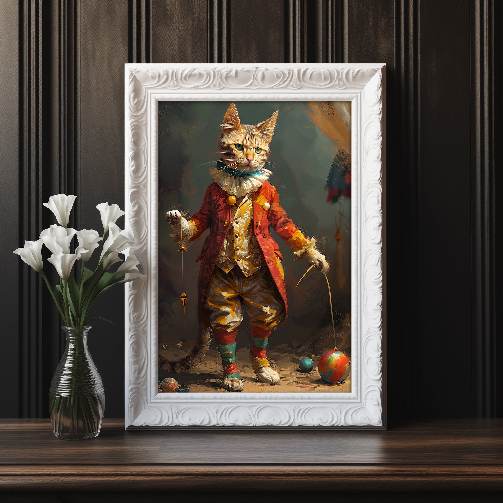 Clown Cat Art Print, Fantasy Cat Poster, Whimsigoth Wall Decor, Dark ...