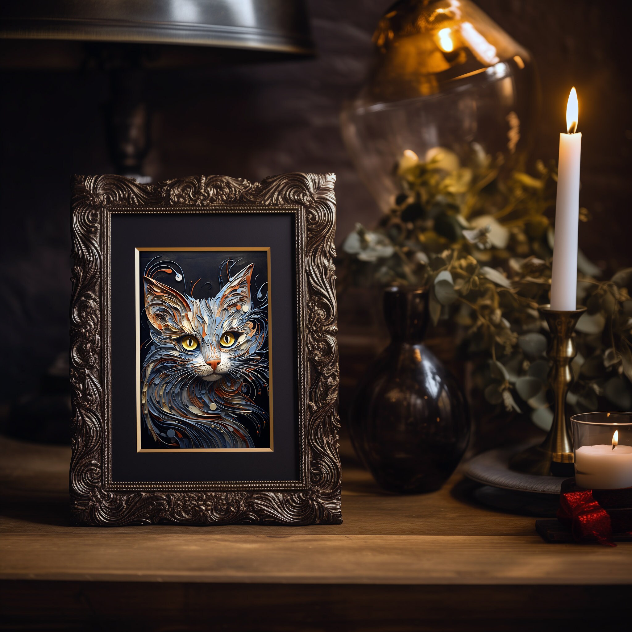 Whimsical Cat Fine Art Print Surreal Painting Poster, Pet Portrait ...
