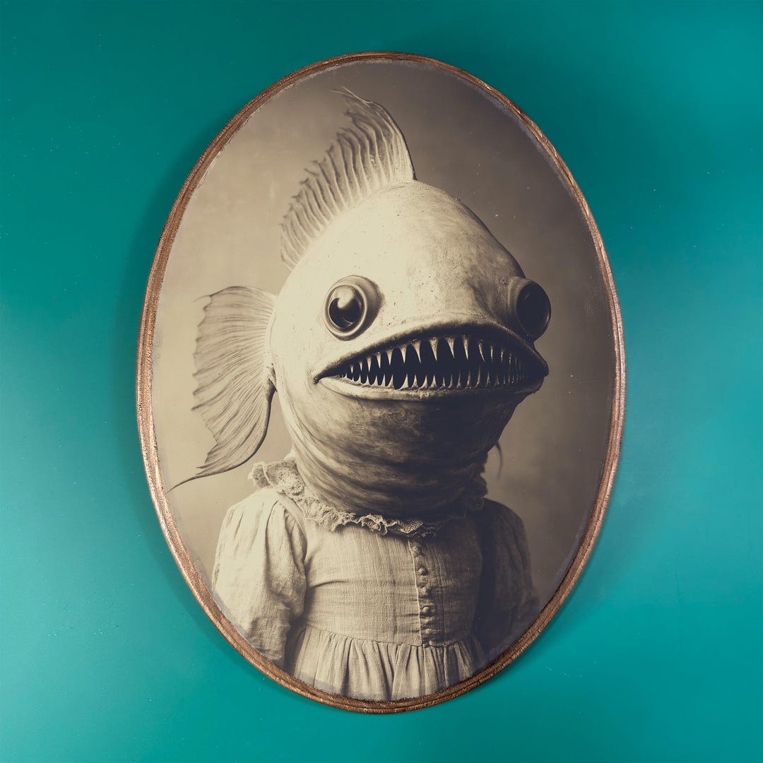 Spooky Fish Wooden Decor | Vintage-style Wood Plaque, Dark Victorian ...