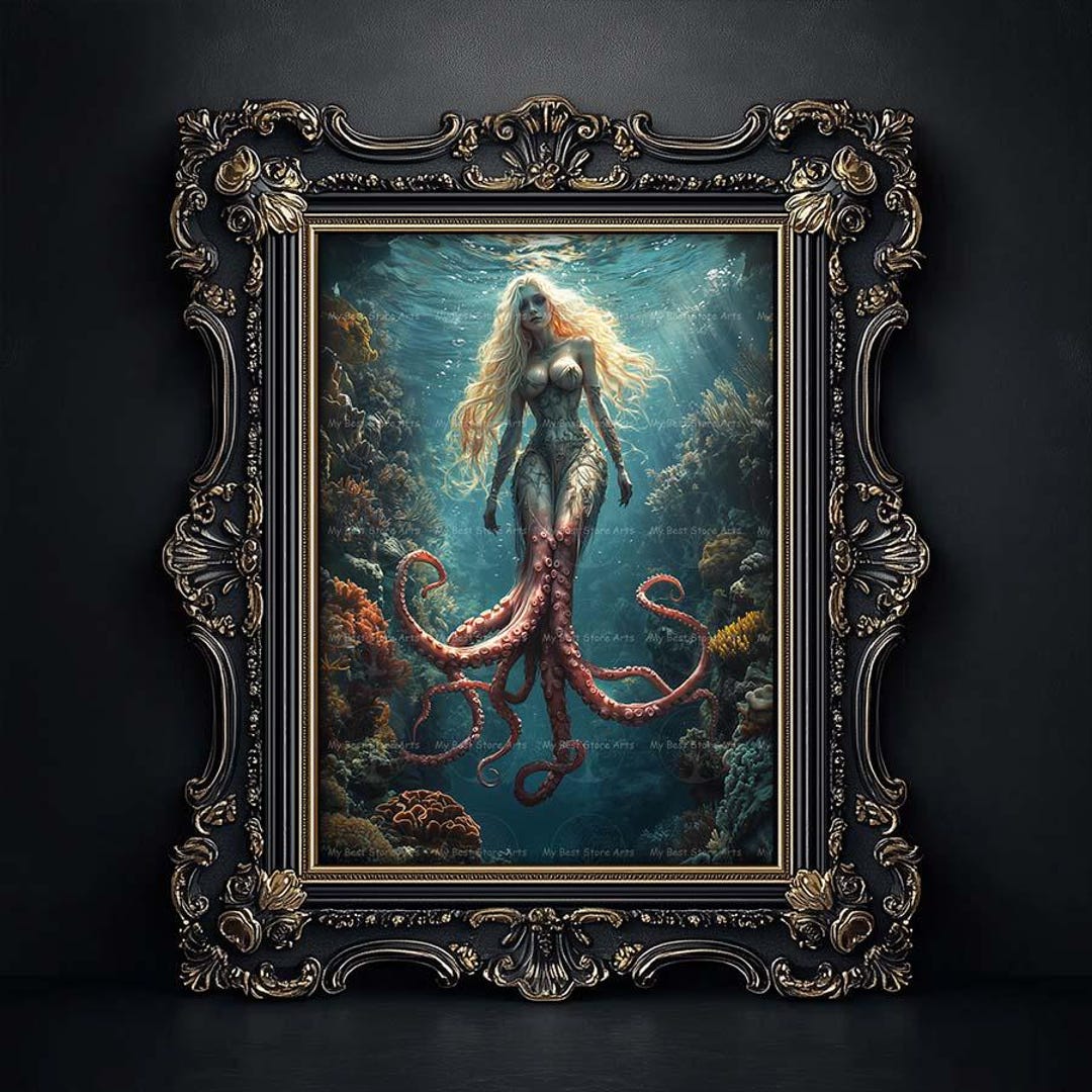 Spooky Octopus Mermaid Art Print - Fantasy Witchy Sea Siren Decor ...