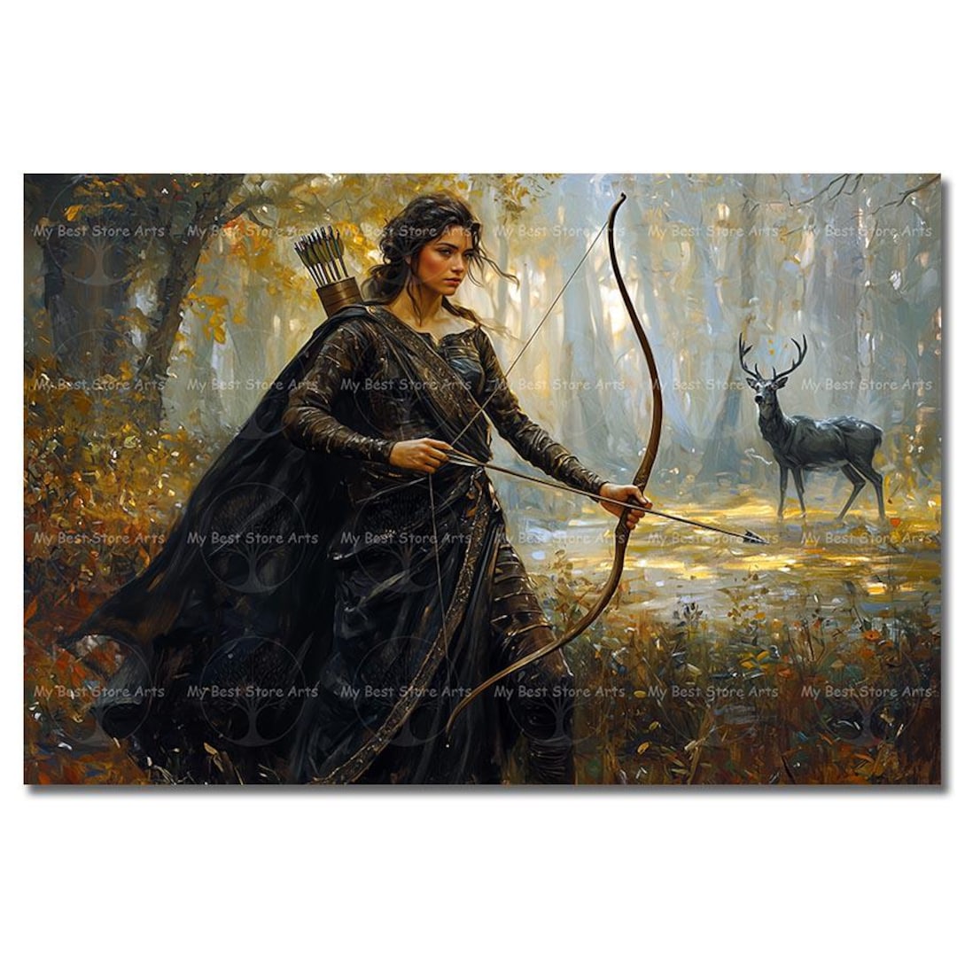 Artemis and Her Deer Art Print | Greek Goddess of Hunting | Moody ...