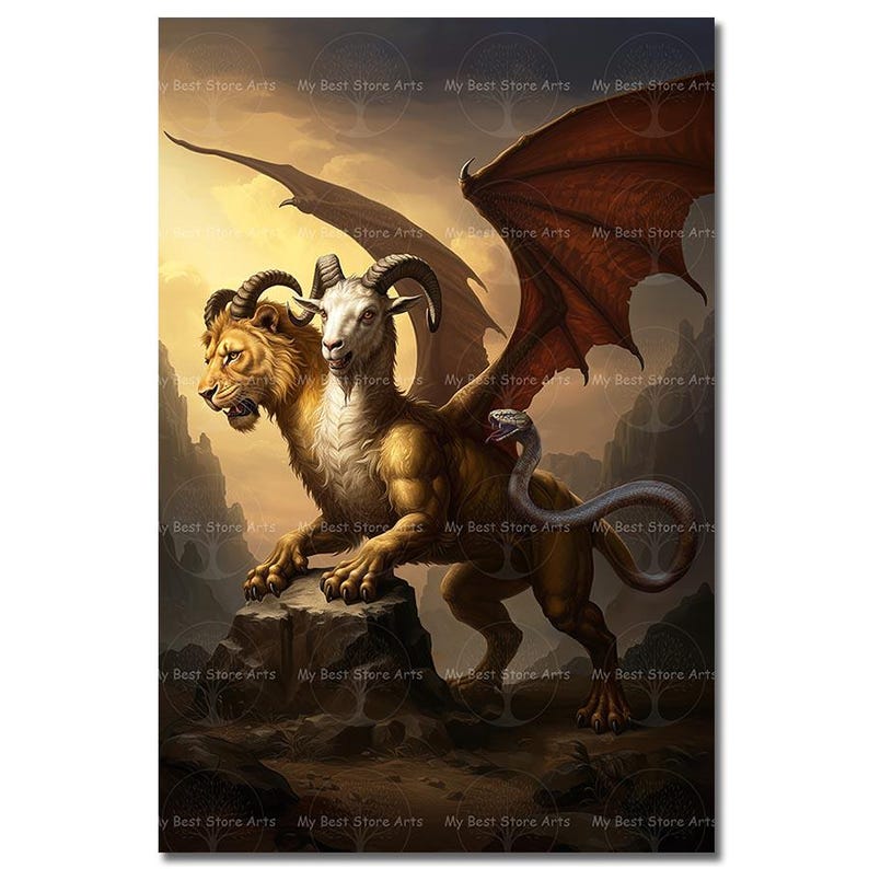 Chimera Art Print - Mythology Fantasy Creature Decor, Gothic Dark ...