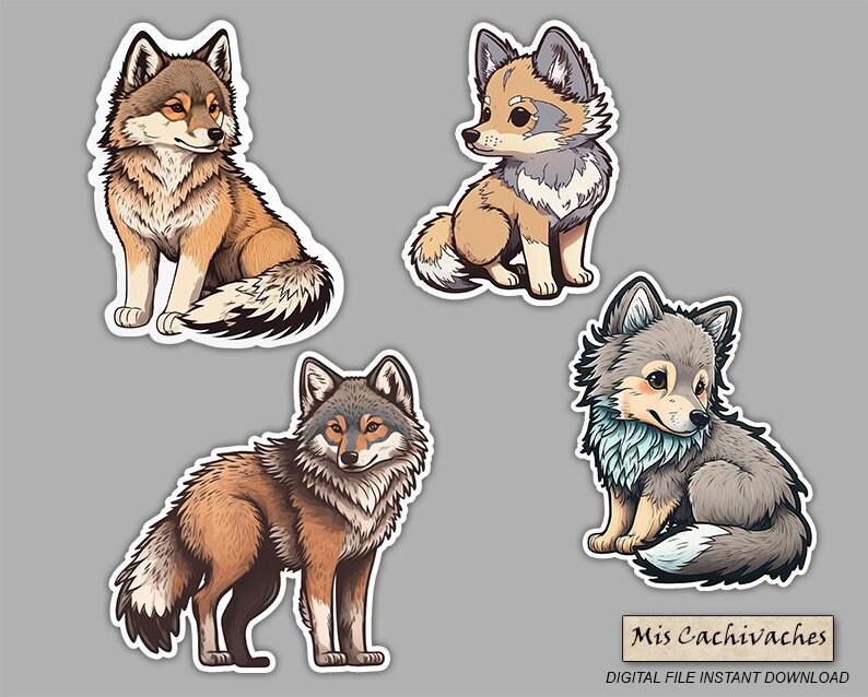 Cute Wolf Clipart File Types : Png and Jpg Digital - Etsy