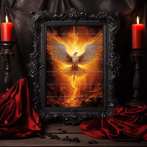 Fire Phoenix Art Print, Fire Bird Picture, Dark Academia Poster, Gothic ...