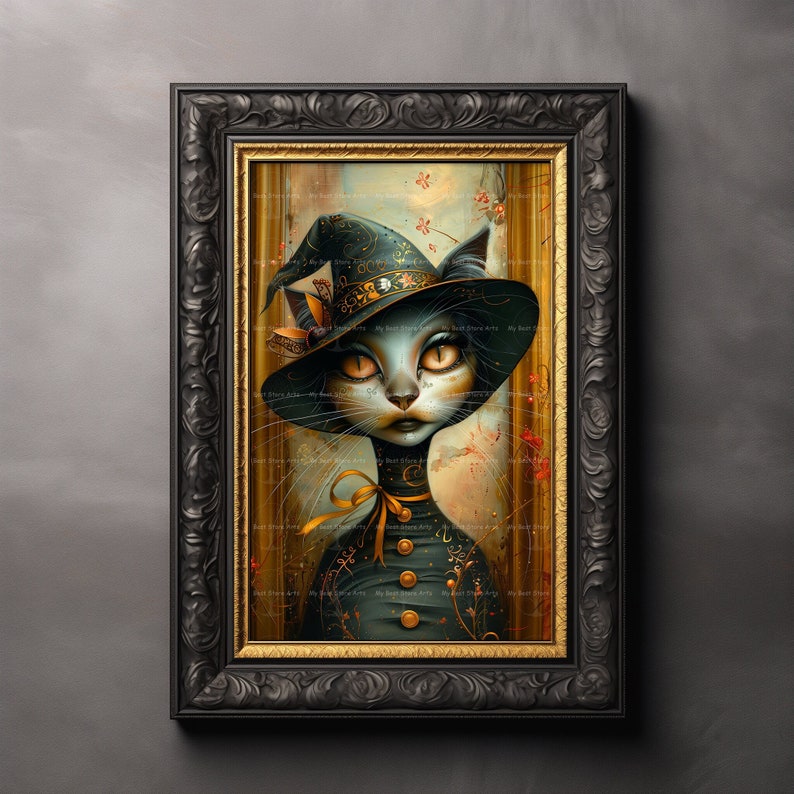 Creepy Witch Cat Fine Art Print Fantasy Gothic Poster, Magical Surreal ...