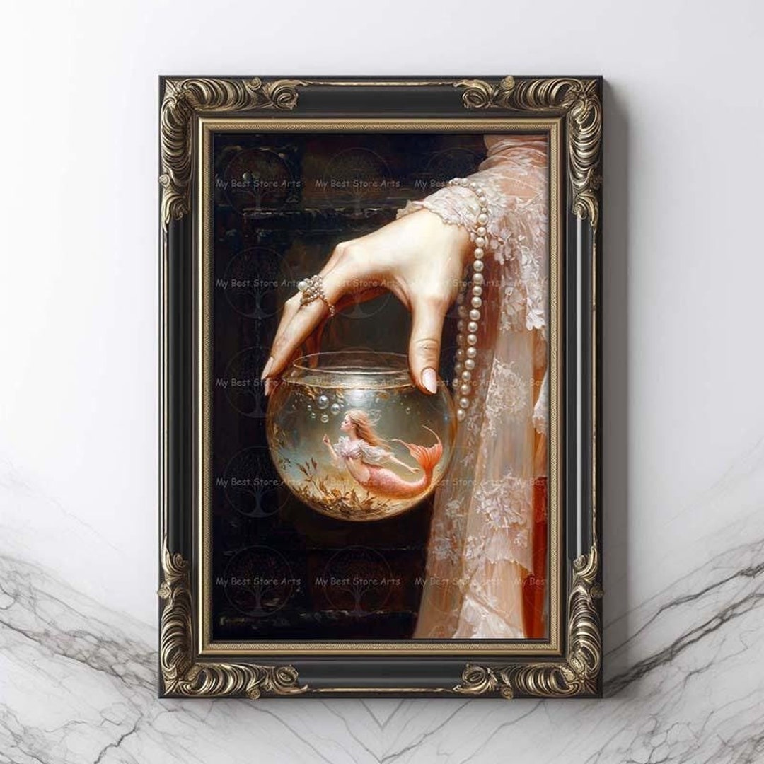 Pink Mermaid in Fishbowl Art Print - Fantasy Victorian Hand Poster ...