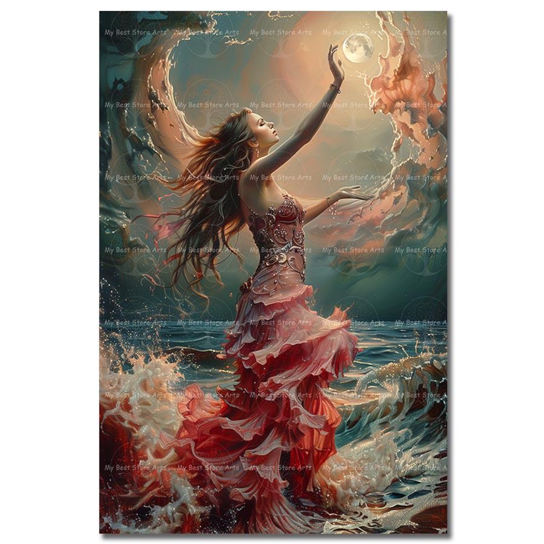 Aphrodite and Moon Art Print - Greek Goddess of Love Poster, Venus ...