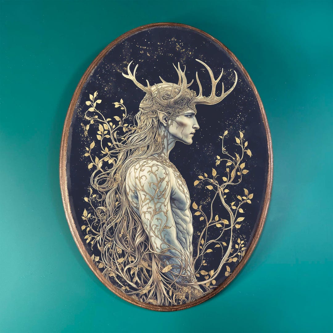 Cernunnos Wooden Decor- Vintage Style Wood Plaque, Pagan Celtic Wildlife Altar Wall Art ...