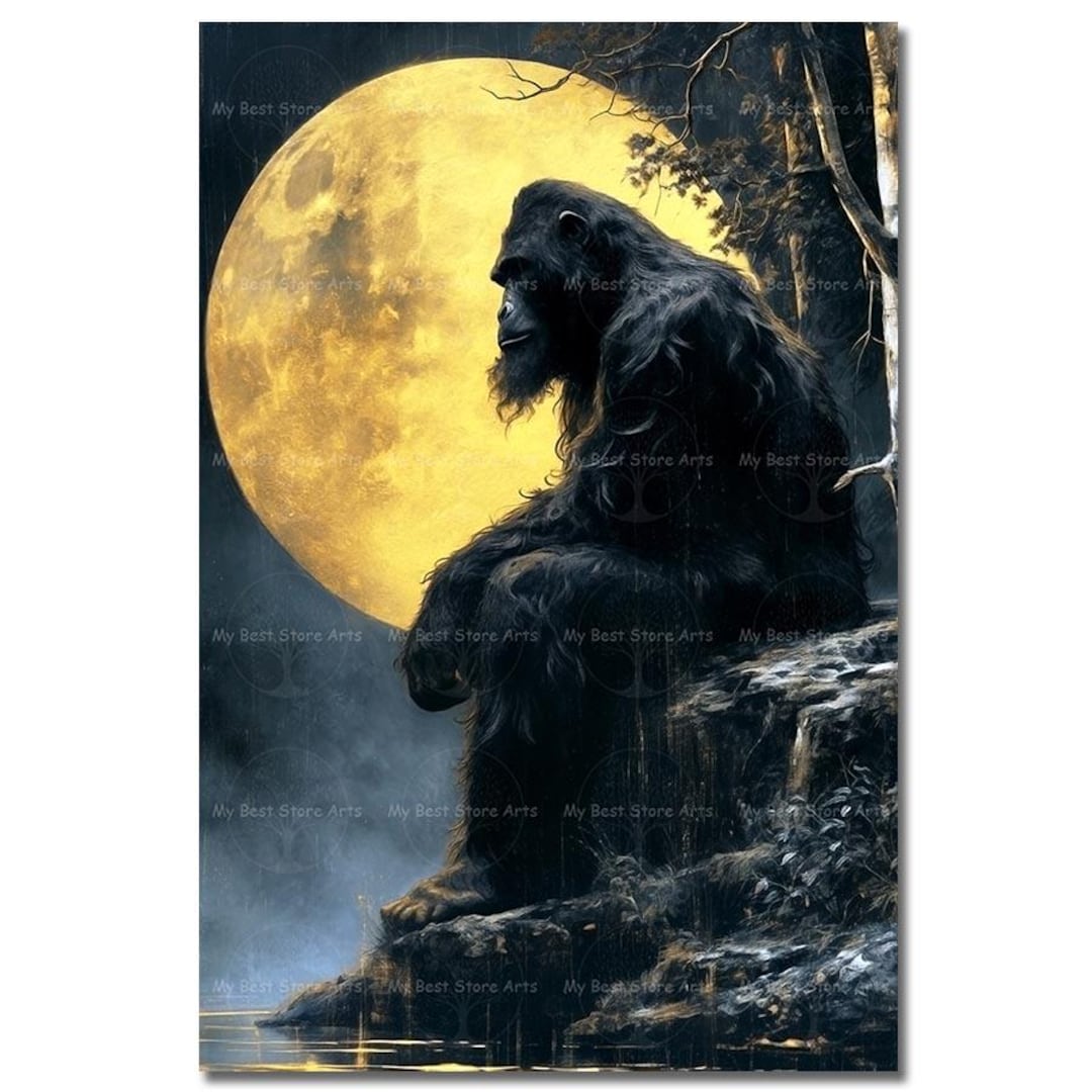 Bigfoot Night Art Print - Legendary Creature Picture, Gothic Woodland ...