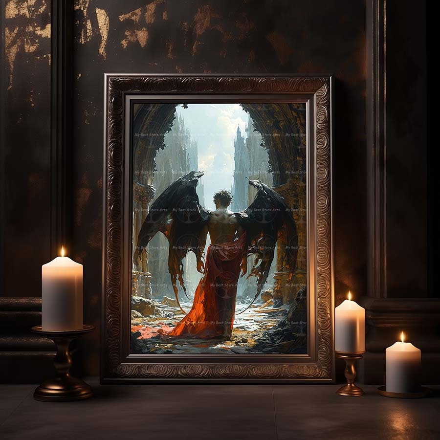 Fallen Angel Ruins Art Print Fantasy Dark Academia Poster, Demon Wall ...