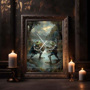 Sword Fighting Frogs Art Print - Fantasy Wall Decor, Funny Animal ...