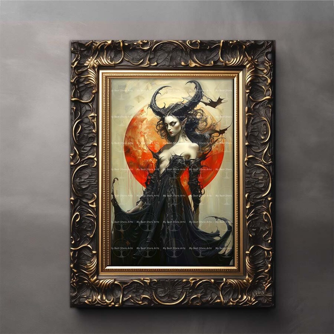 Red Moon Art Print - Dark Academia Poster, Underworld Goddess Decor ...