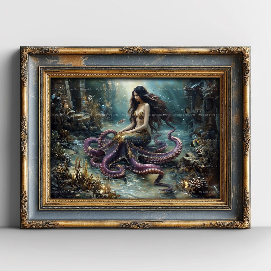Octopus Mermaid Art Print Sea Siren Poster, Underwater Fantasy Decor ...