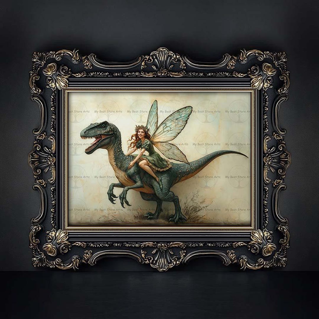 Velociraptor and Fairy Art Print - Fantasy Poster, Gothic Dark Academia ...
