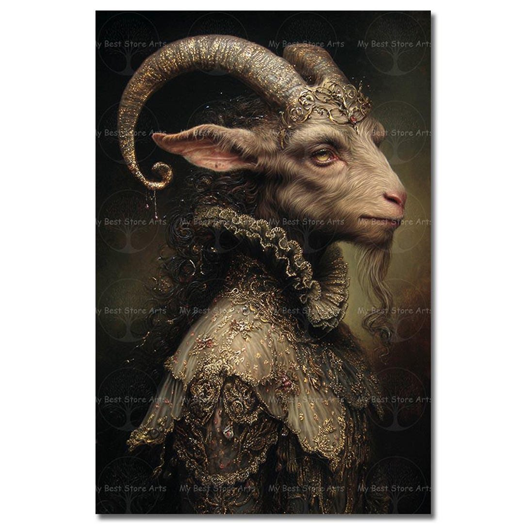 Mystical Goat Art Print - Witchy Fantasy Wall Decor, Moody Faun Poster ...