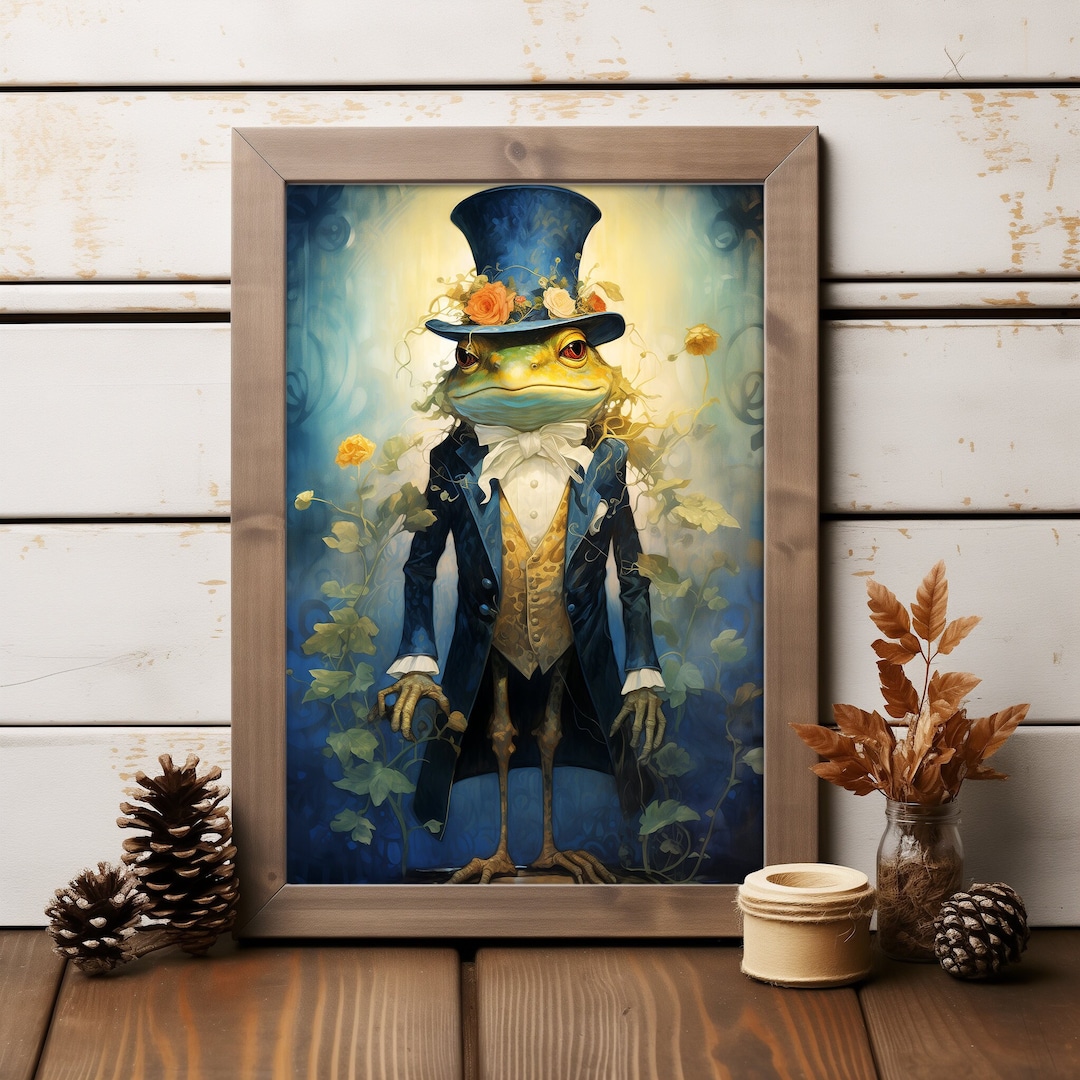 Fancy Frog Art Print, Fantasy Poster, Whimsical Frog Painting, Surreal ...