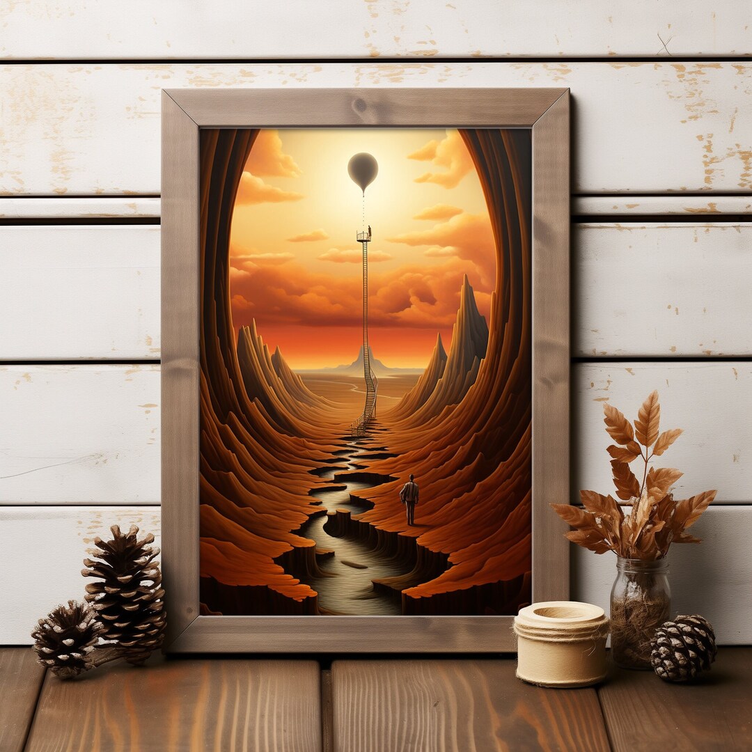 Sky Ladder Art Print Surreal Fantasy Poster, Desert Canyon Wall Decor ...