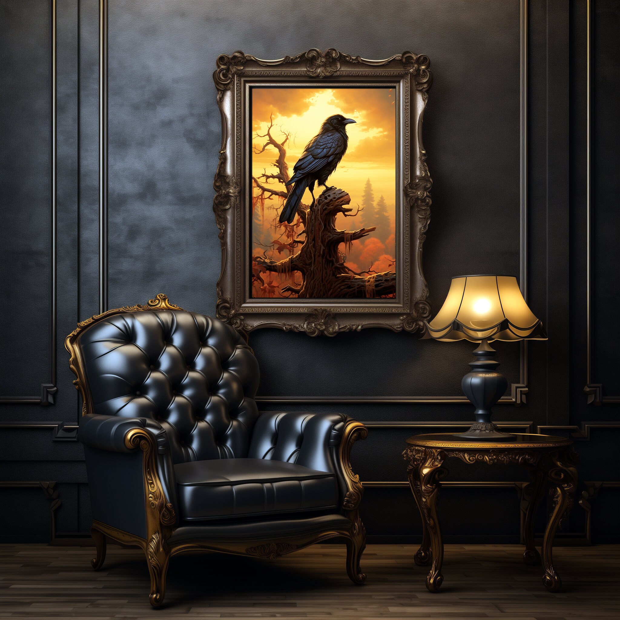 Crow Sunset Fine Art Print Gothic Raven Picture Witchy Artwork