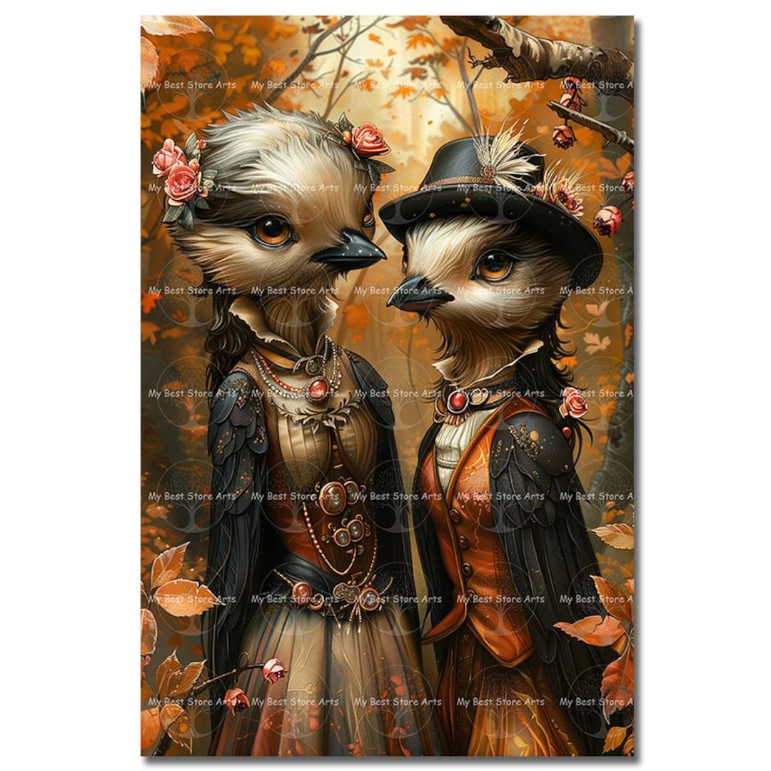 Bird Sisters Art Print - Fantasy Poster, Moody Cute Wall Decor ...