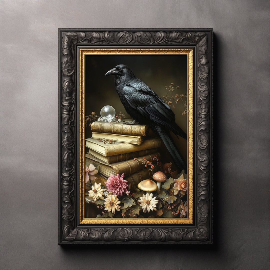 Library Crow Fine Art Print Dark Academia Wall Art, Raven Picture, Bird ...