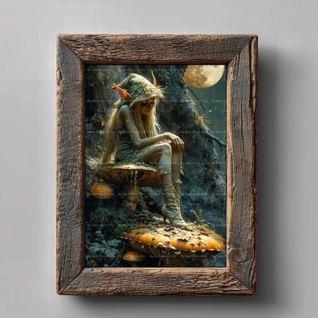 Midnight Elf Art Print Fantasy Cottagecore Picture, Spooky Moon Fairy ...