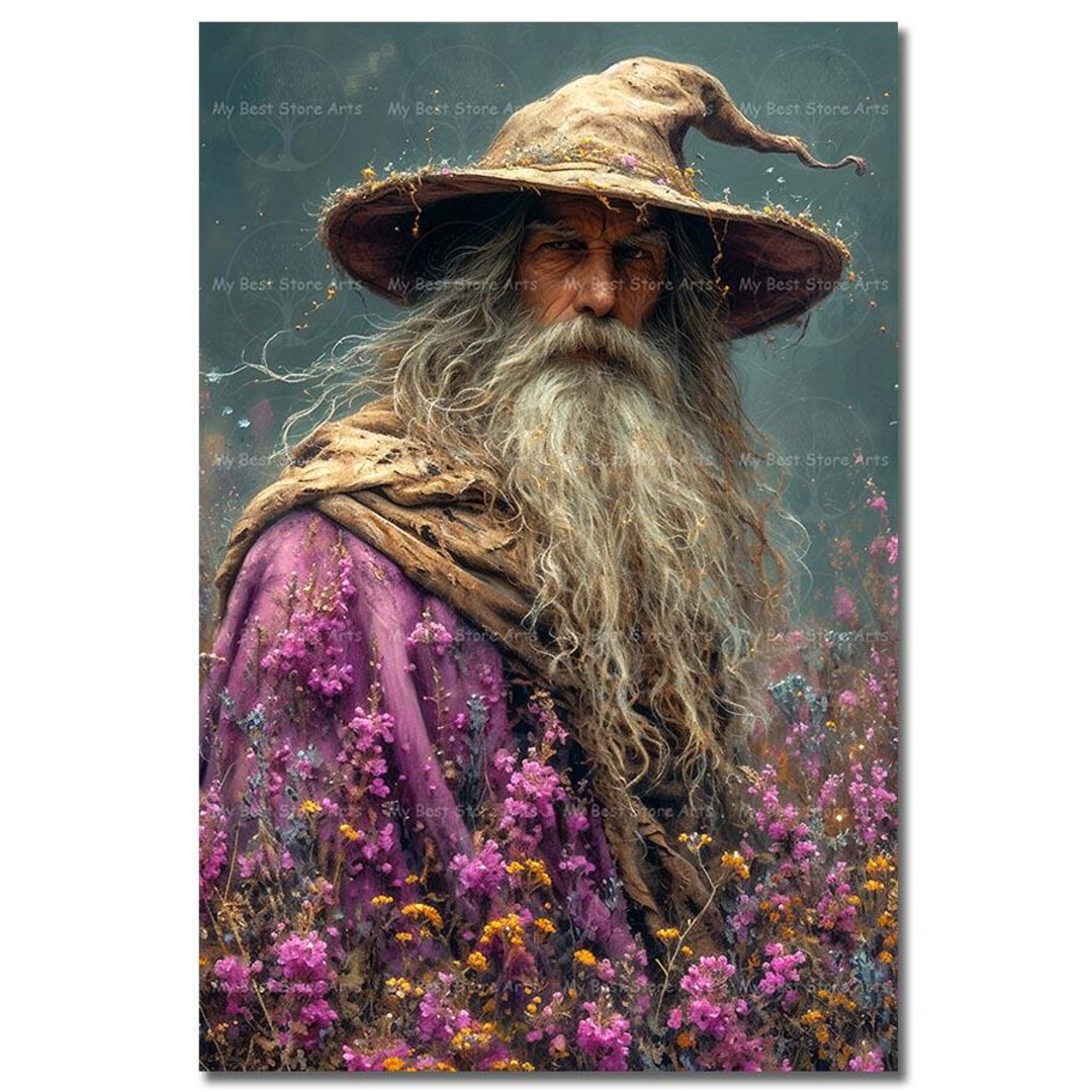 Purple Wizard Art Print - Fantasy Poster, Cottagecore Picture ...