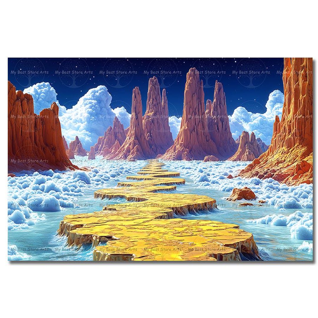 Cosmic Path Art Print - Surreal Fantasy Landscape Wall Decor, Ethereal ...