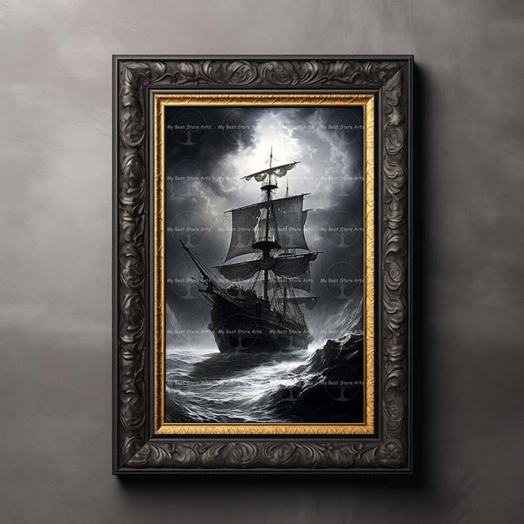 Pirate Ship Art Print, Dark Academia Poster, Gothic Pirate Wall Decor ...