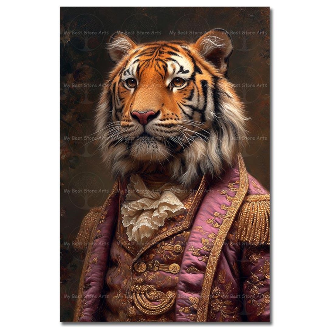 Royal Tiger Art Print - Fantasy Big Cat Poster, Cute Gothic Animal ...