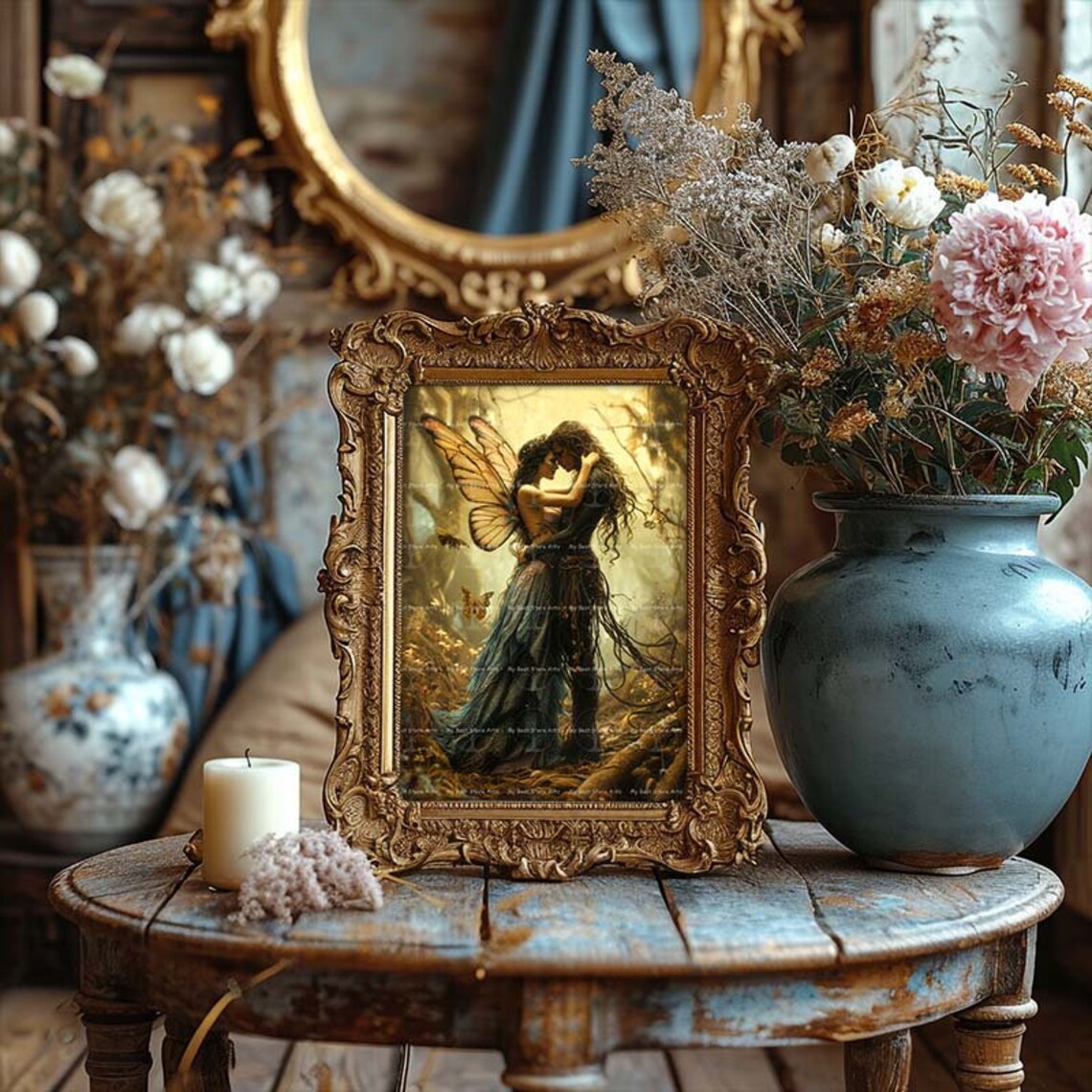 Fae Couple Art Print - Fantasy Cottagecore Picture, Cute Fae Poster ...
