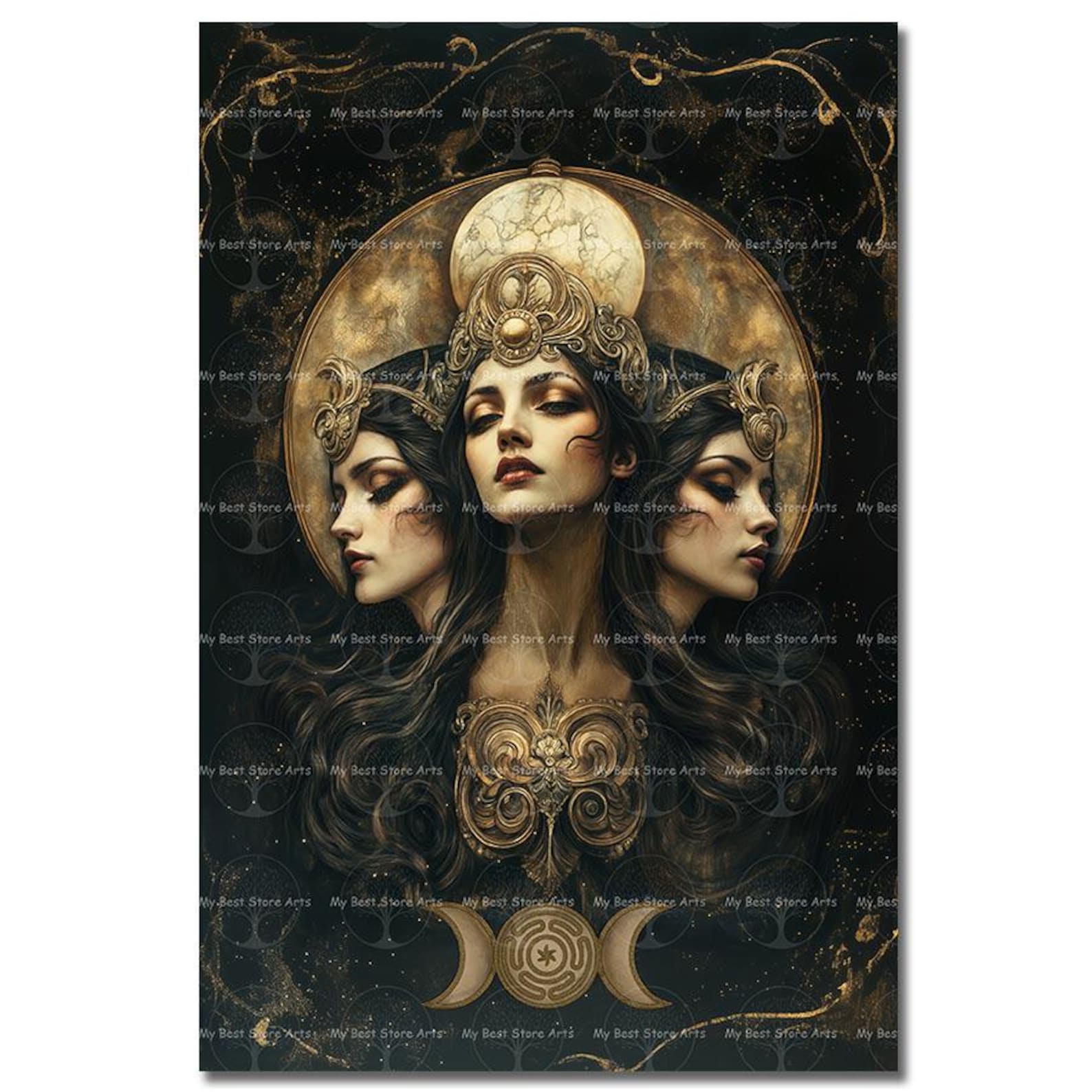 Hecate Triple Moon Art Print - Gothic Picture, Witch Decor, Wheel of ...