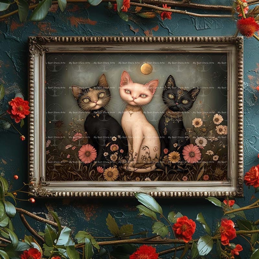 Witchy Surreal Cats Fine Art Print - Cottagecore Fantasy Kitty Wall ...