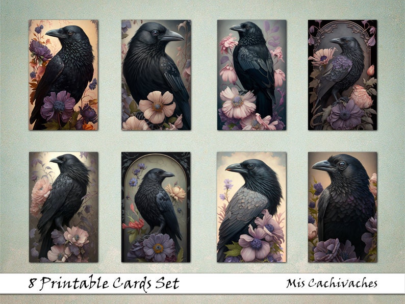 Crow Cards Junk Journal Digital Download Printable Cards - Etsy