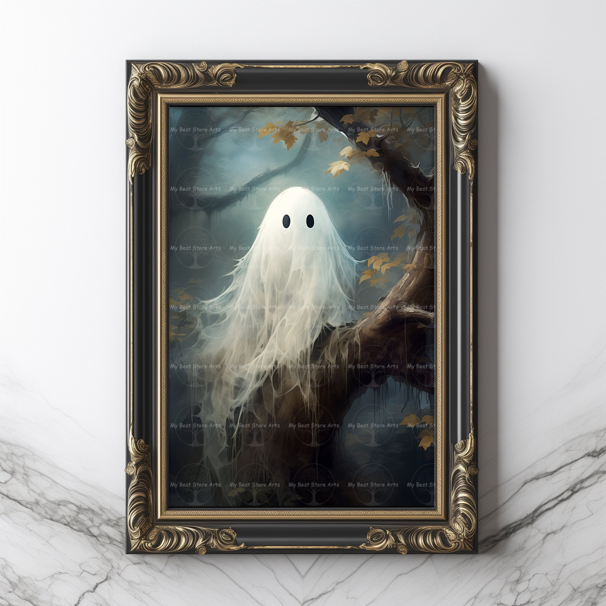 Cute Ghost in Tree Fine Art Print, Dark Academia Ghost, Halloween Home ...