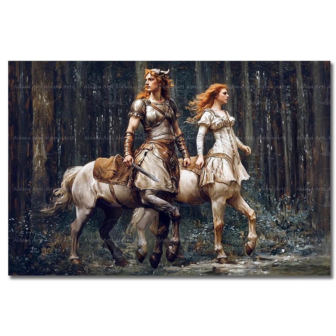 Centaur Couple Art Print - Mythological Horse Warrior, Fantasy ...
