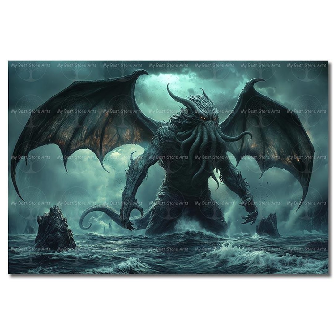 Cthulhu Art Print - Lovecraft Fantasy Sea Decor, Spooky Witchy Nautical ...