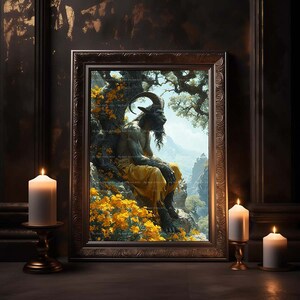 Baphomet and Yellow Flowers Art Print - Fantasy Poster, Gothic ...