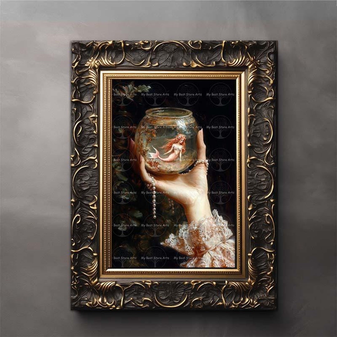 Small Pink Mermaid in Fishbowl Art Print - Fantasy Victorian Hand ...