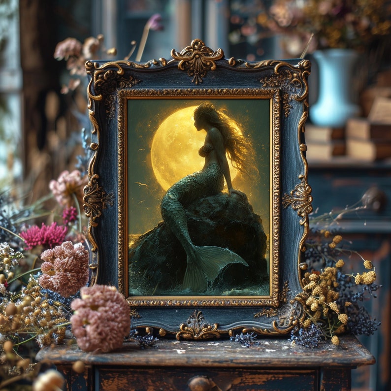 Moonlight Mermaid Fine Art Print Fantasy Wall Decor, Siren Poster ...