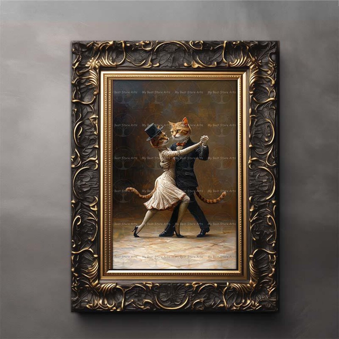Tango Dancing Cats Art Print - Fantasy Wall Decor, Funny Animal Picture, Cute Moody Poster ...