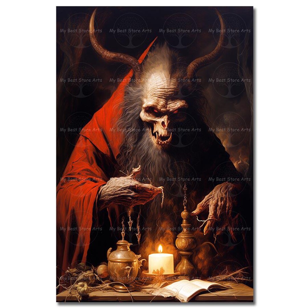Red Krampus Art Print - Spooky Dark Academia Poster, Witchy Fantasy ...