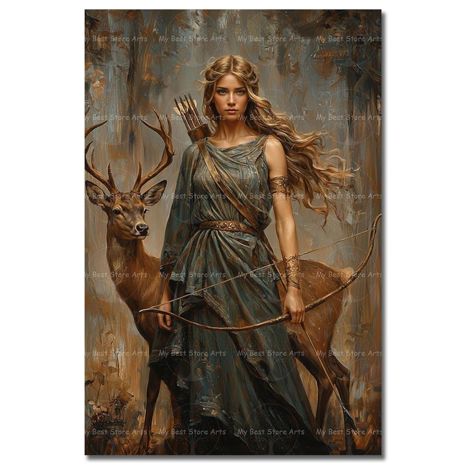 Artemis and Deer Art Print | Greek Goddess of Hunting & Moon ...