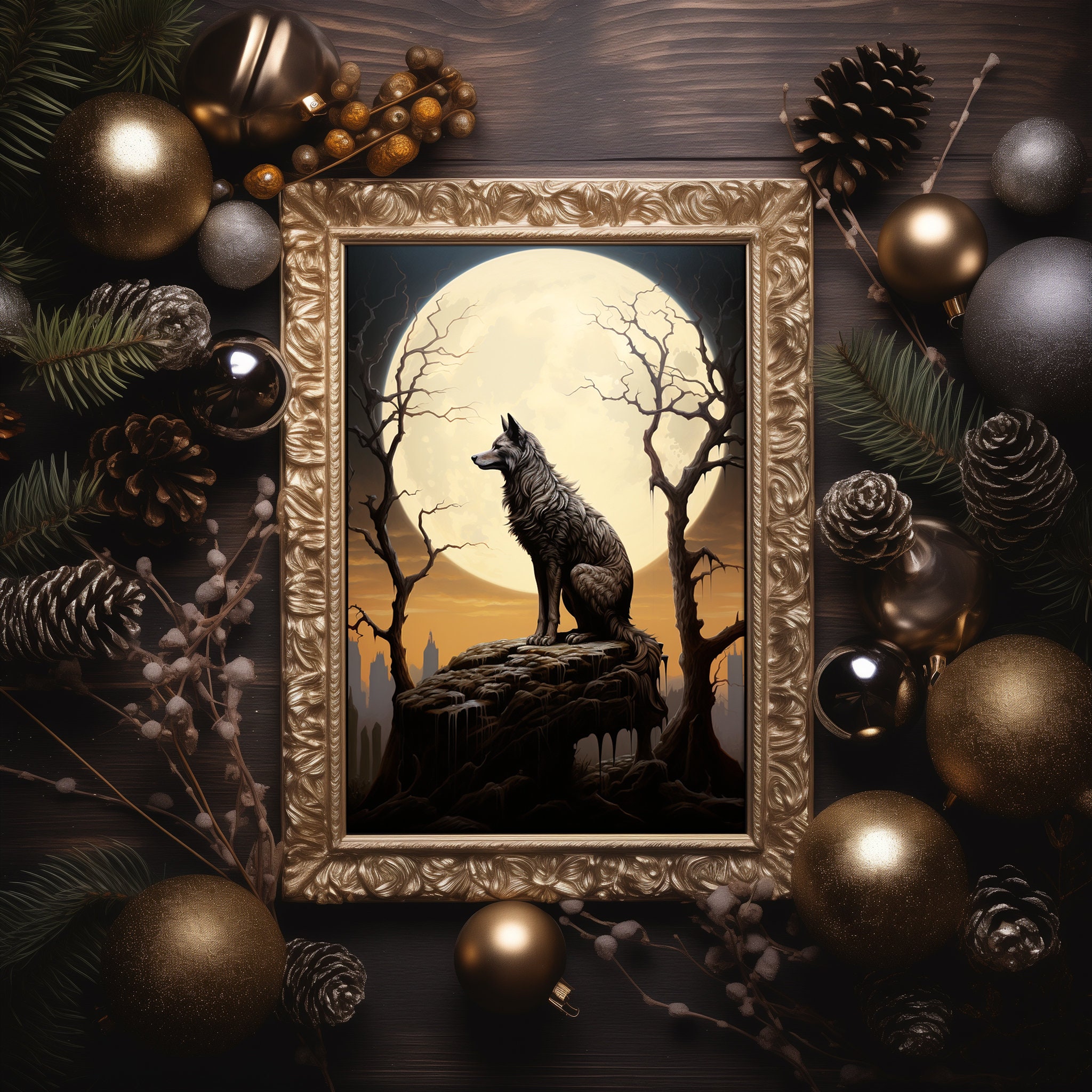 Wolf Moon Surreal Fantasy Dark Academia Occult Vintage Fine Art Print 8 ...