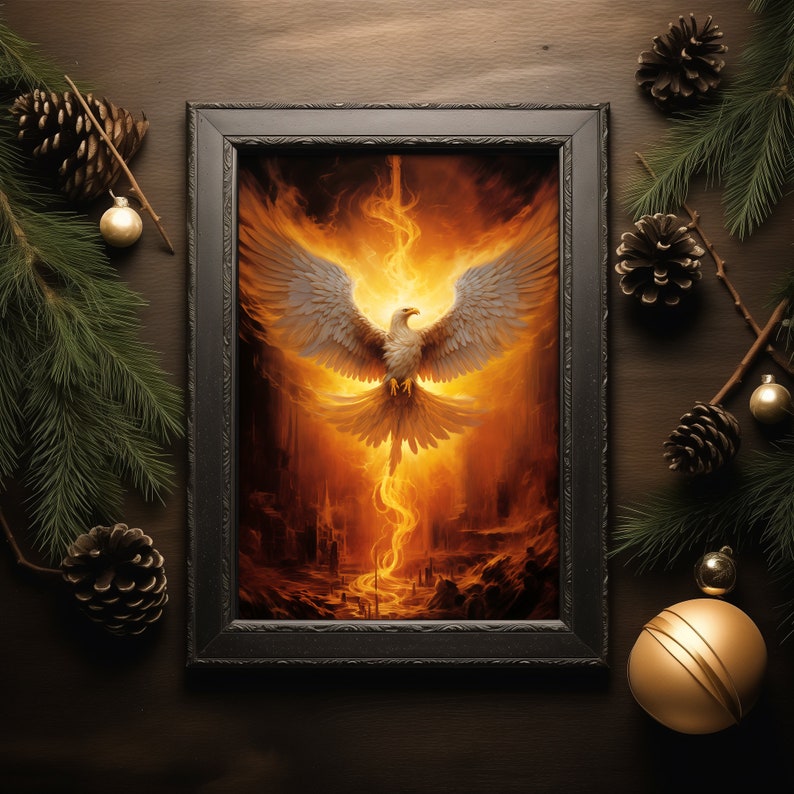 Fire Phoenix Art Print, Fire Bird Picture, Dark Academia Poster, Gothic ...