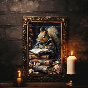 Library Squirrel Art Print - Whimsical Book Poster, Cute Wildlife Wall ...