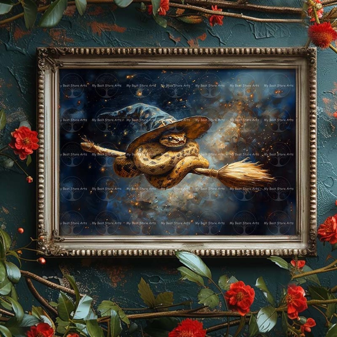 Witch Snake on Broom - Cute Moody Wall Decor, Dark Academia Pagan ...