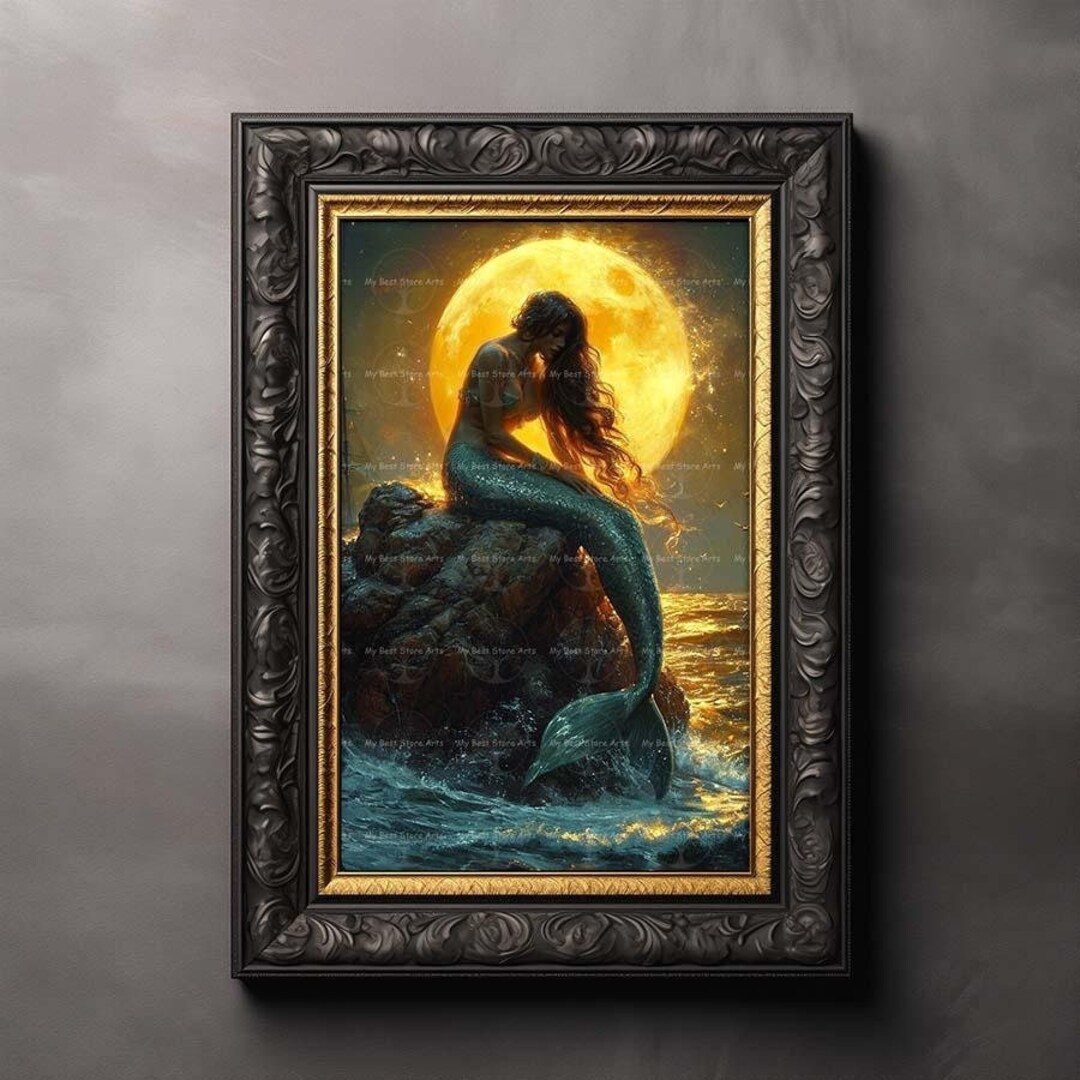 Full Moon Siren Fine Art Print - Fantasy Wall Decor, Mermaid Poster ...