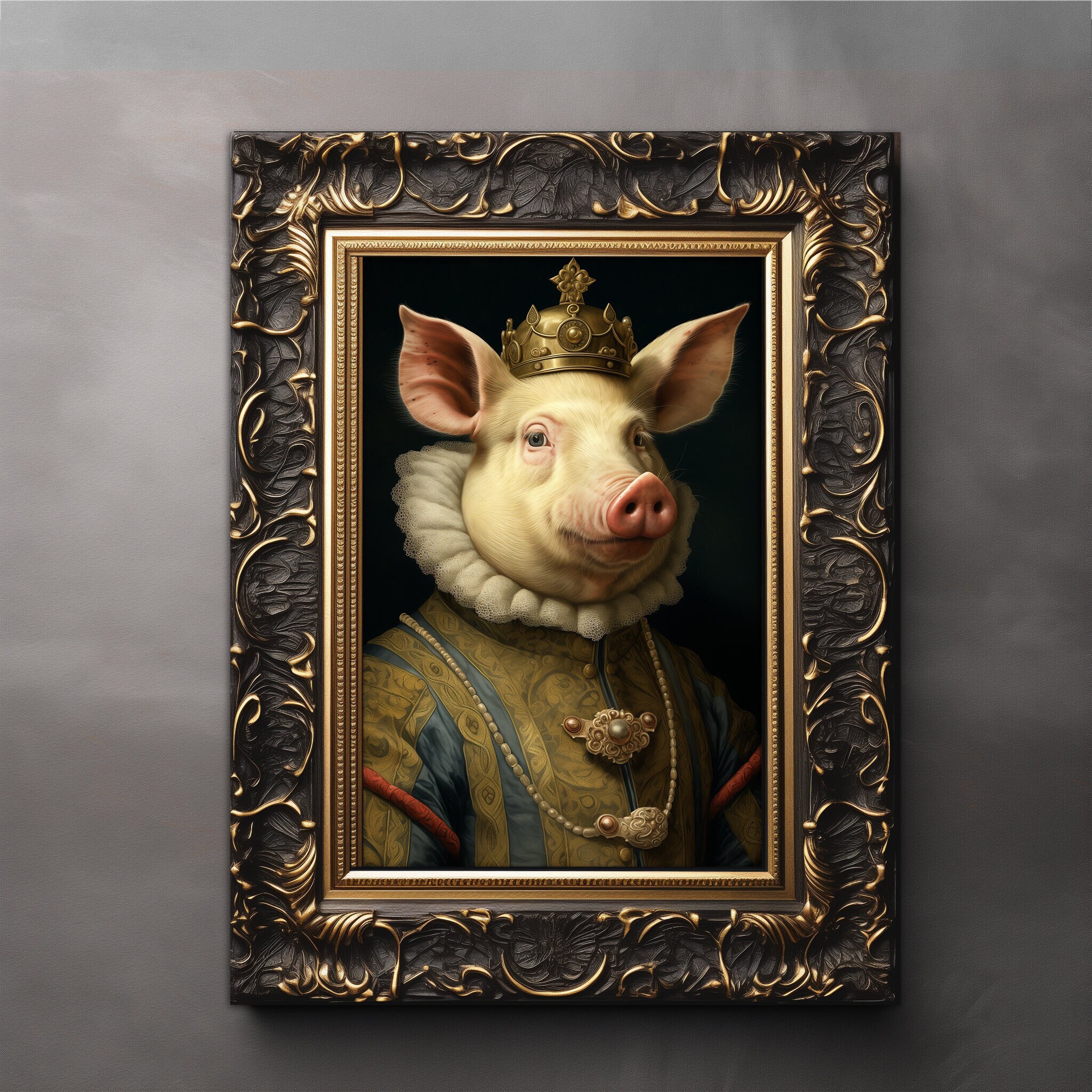Royal King Pig Art Print, Fantasy Wall Decor, Cottagecore Animal ...