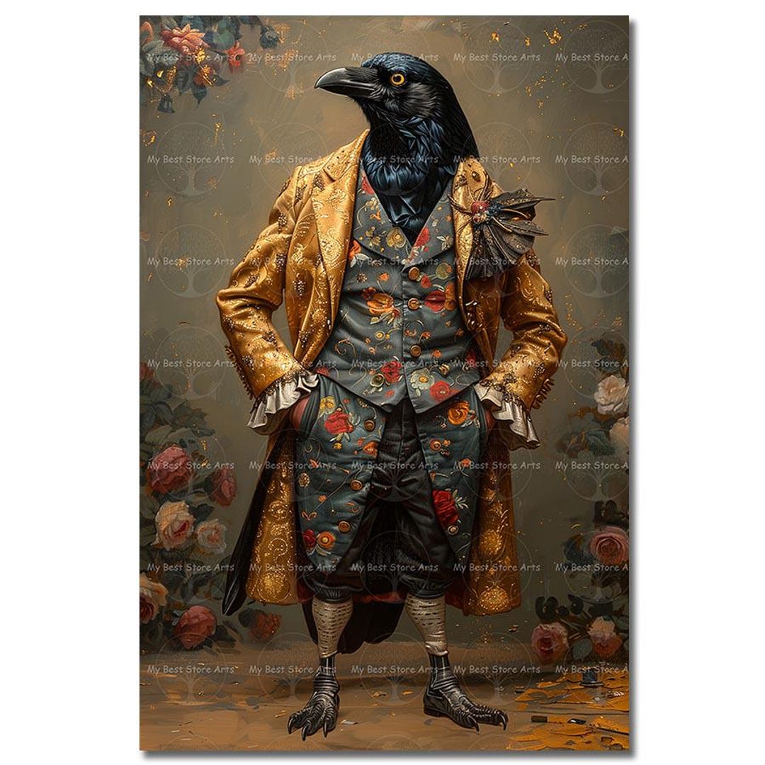 Fancy Crow Art Print - Fantasy Animal Wall Decor, Gothic Bird Poster ...